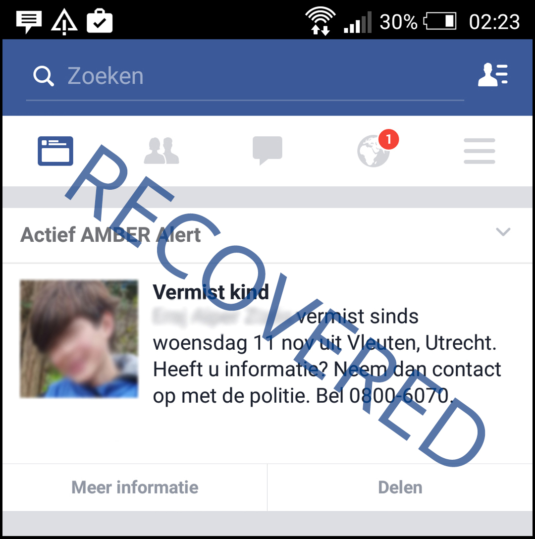 Europe's first automatic AMBER Alert via Facebook - child found - AMBER ...